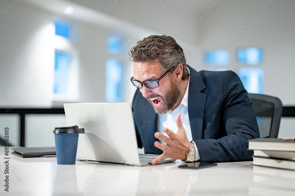 Angry Business man entrepreneur startup owner in modern office. Angry ...