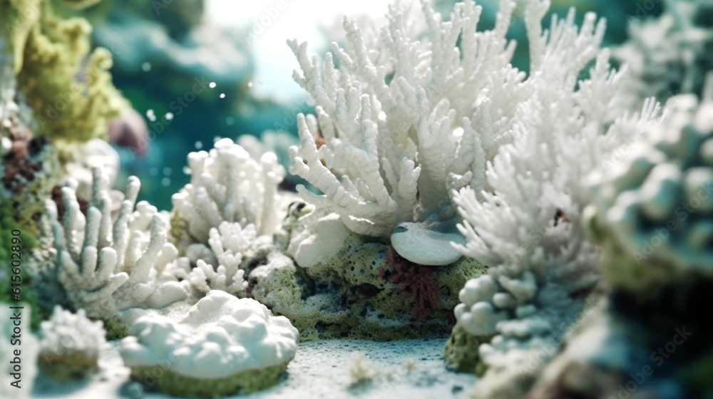 A coral reef affected by bleaching showing signs of damage caused by ...