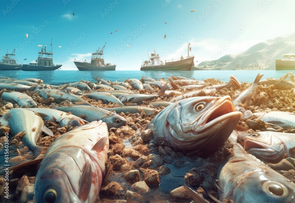 The fish suffer from deformities and diseases. Dead fish on the ...