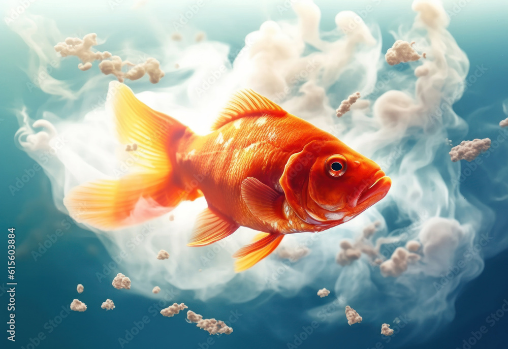 Fish in dirty water with microplastics and debris, suffering from ...