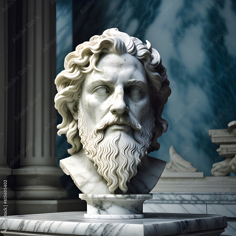 Image featuring a chiseled white marble statue bust of Greek god Zeus ...
