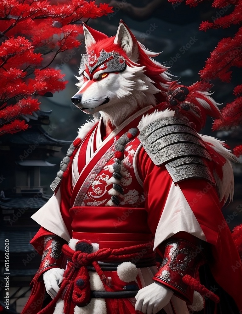 Samurai wolf in the samurai armor in the background tree created by ...