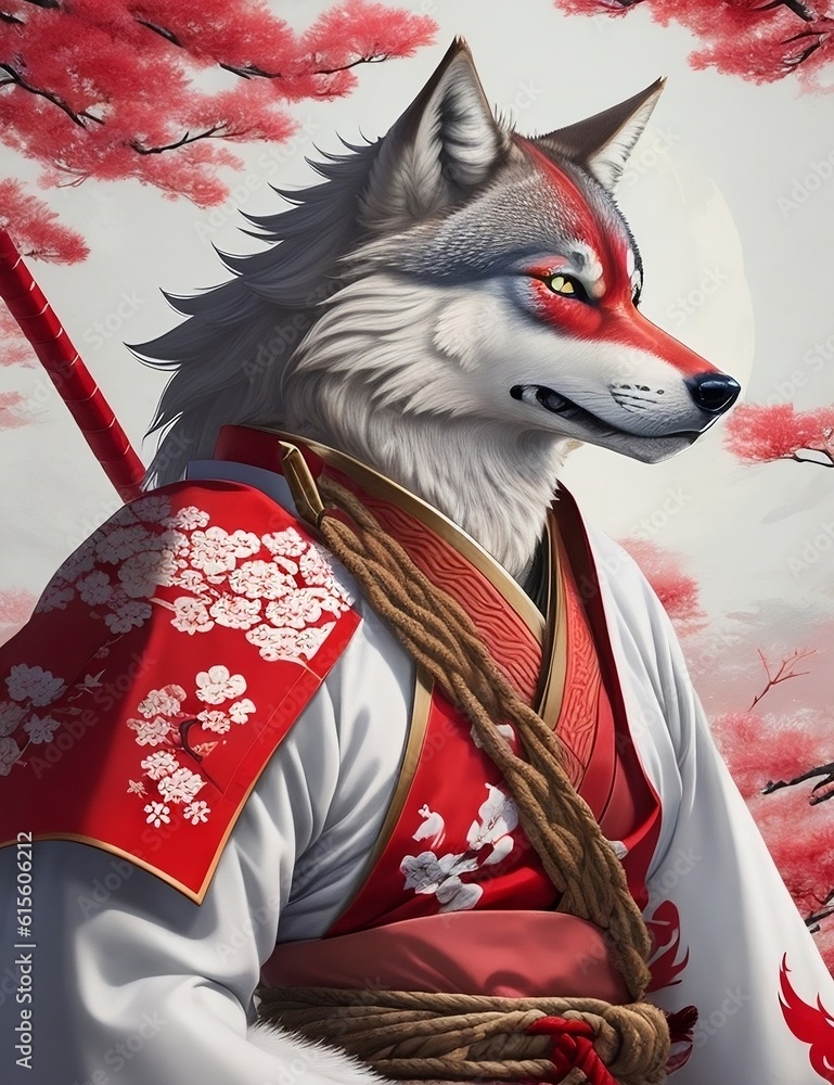 Samurai wolf in the samurai armor in the background tree created by ...