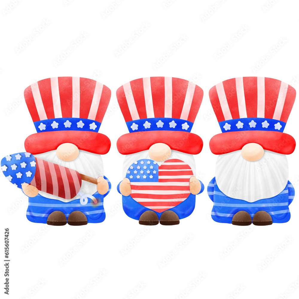 Happy 4th of July Gnomes watercolor png Illustration Stock Illustration ...