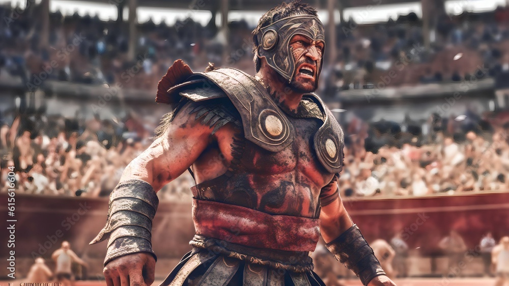 a ferocious gladiator wearing armored Roman gladiator at the Ancient ...