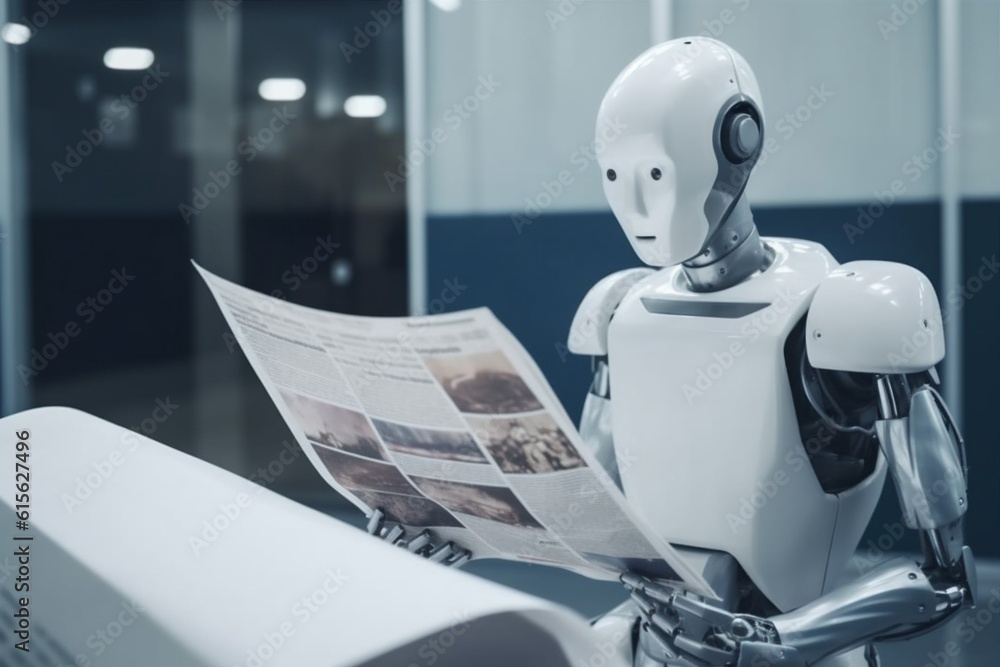 robot document artificial hand laptop office digital paper ai ...