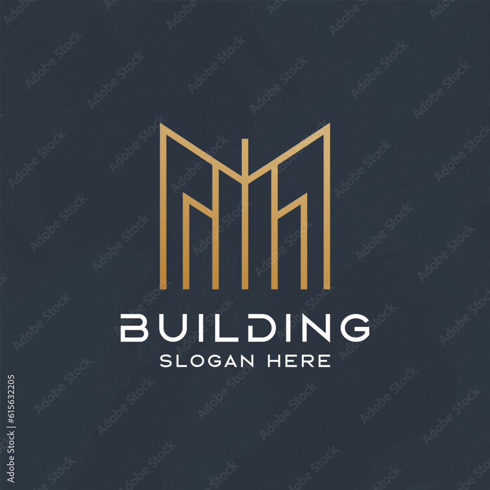 Letter M with building elements vector logo design template. Stock ...