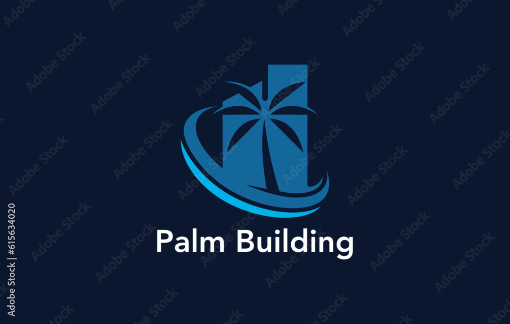 palm building negative space logo design Stock Vector | Adobe Stock