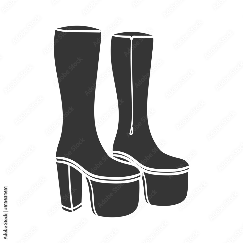 Platform Boots Icon Silhouette Illustration. Retro Fashion Wear Vector ...