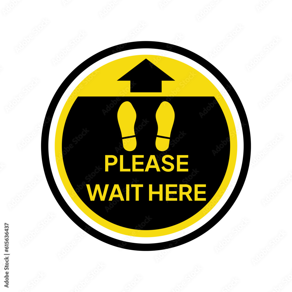 Label or sticker marking where the queue is waiting its turn. Label ...