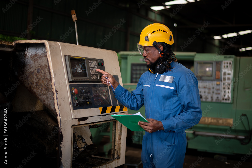 Engineer worker wearing safety uniform control operating and check ...