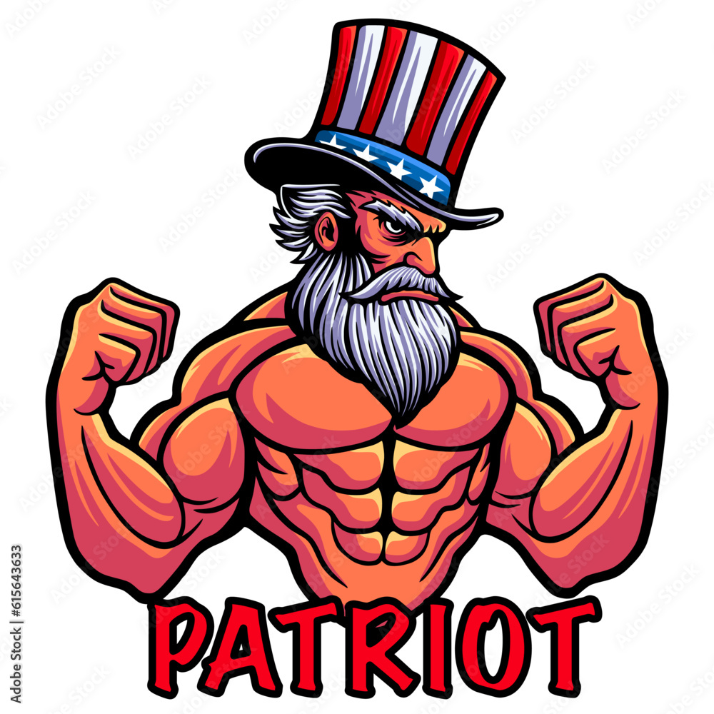 Uncle sam vector illustration. Muscular uncle sam mascot. Patriot ...