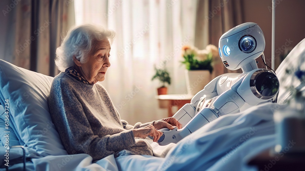 Robots caring for the Elderly in Smart Hospitals Stock Illustration ...