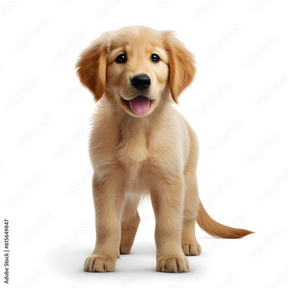Cute little golden retriever dog on white background. Generative AI ...