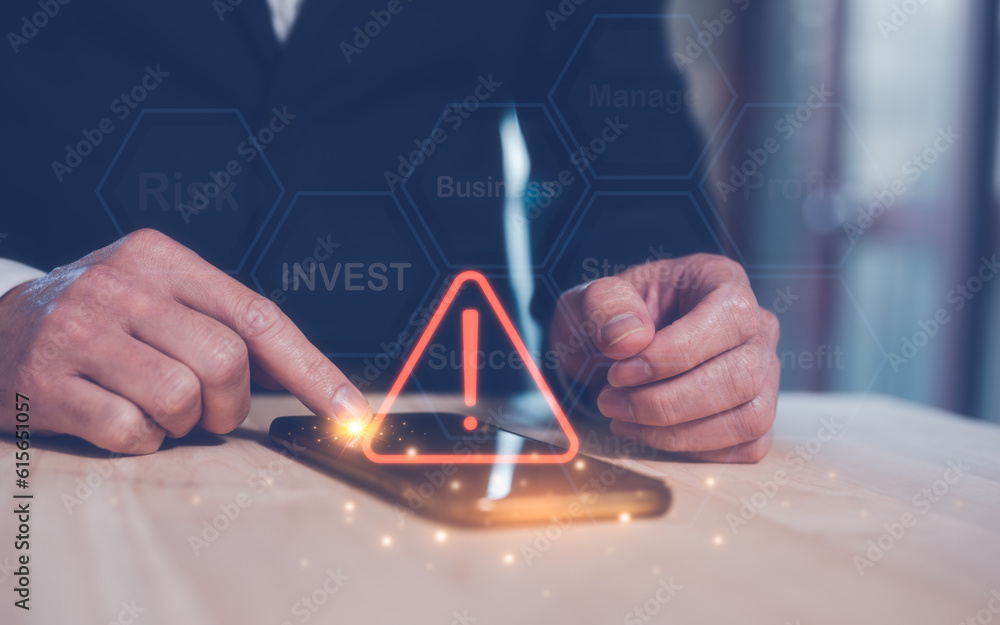 high risk high return concept, businessman using smartphone with ...