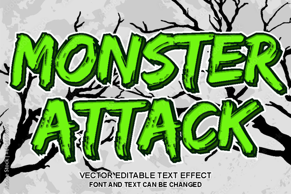 monster cartoon art green typography lettering 3d editable text effect ...