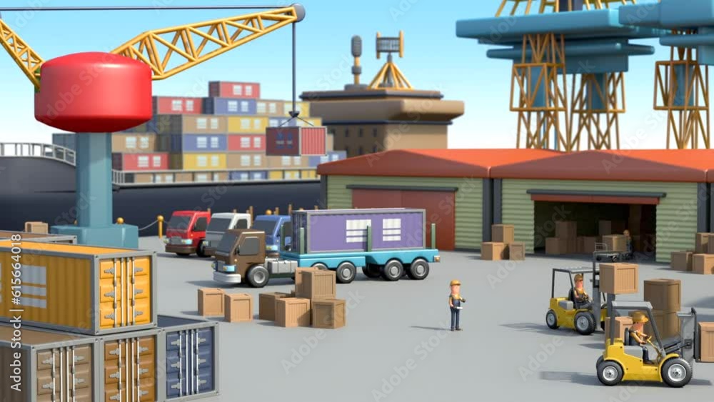 Shipping container, truck and forklift. Maritime cargo container and ...