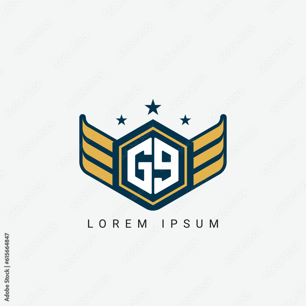 Alphabet letter GI, IG, G, I logo hexagon shape concept with wings ...