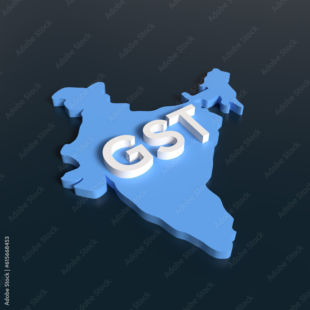Goods and Service Tax (GST) Text India Map 3D Shape on Black Background ...
