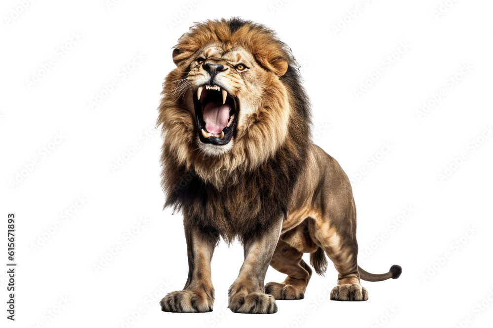 Lion Roaring looking regal isolated on white transparent background ...