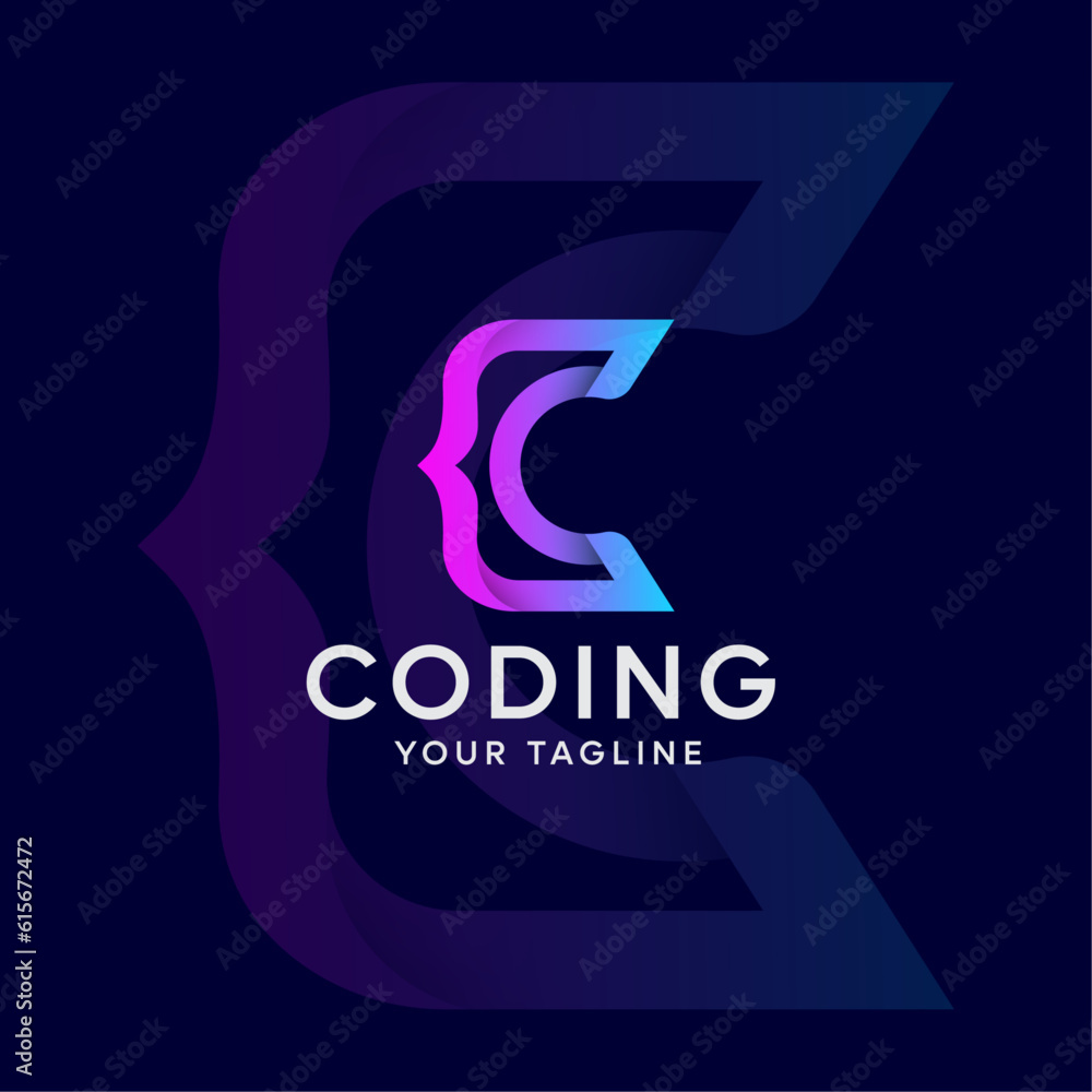 Colorful Coding logo designs template with Coding symbol and letter c ...
