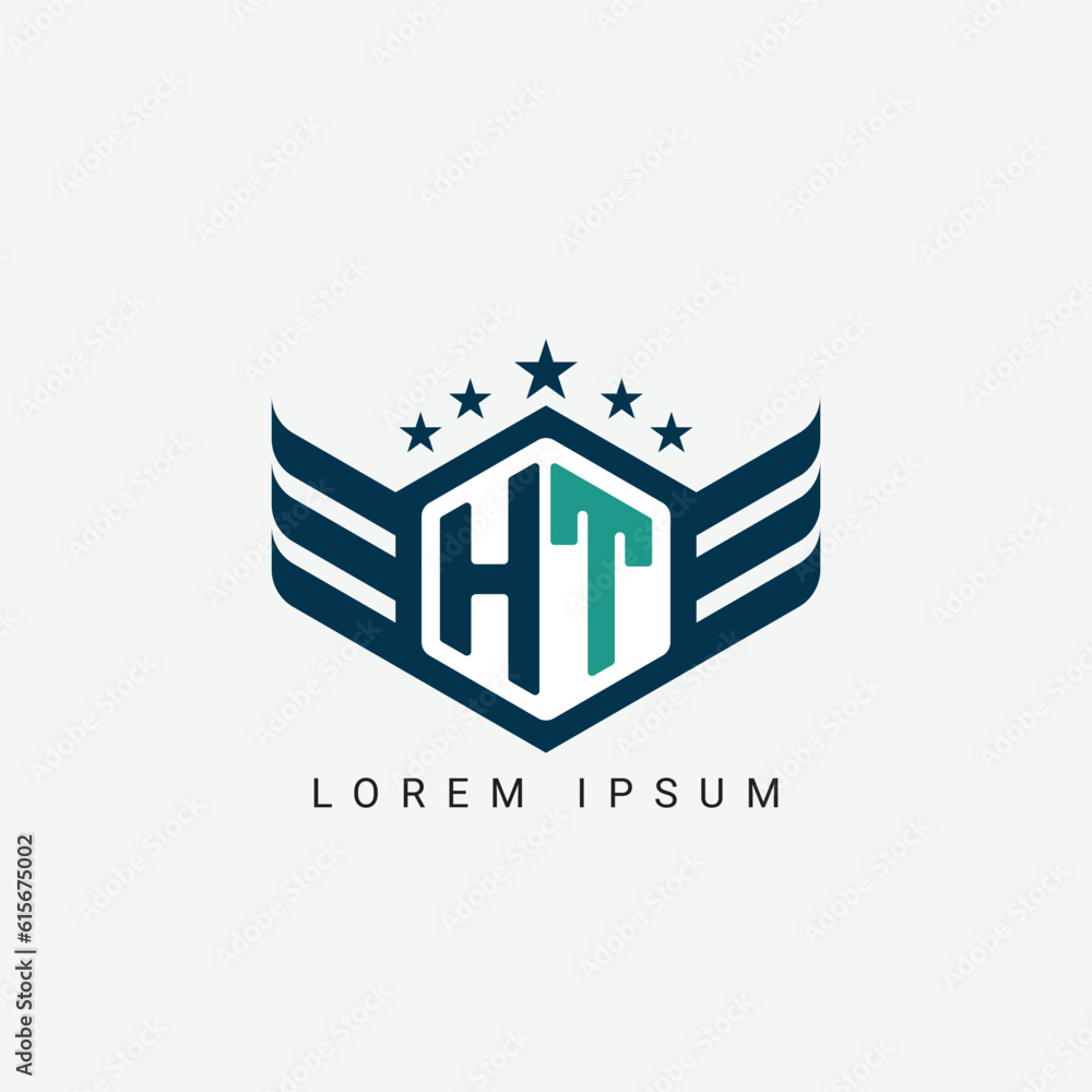 Alphabet letter HT, TH, H, T logo hexagon shape concept with wings ...