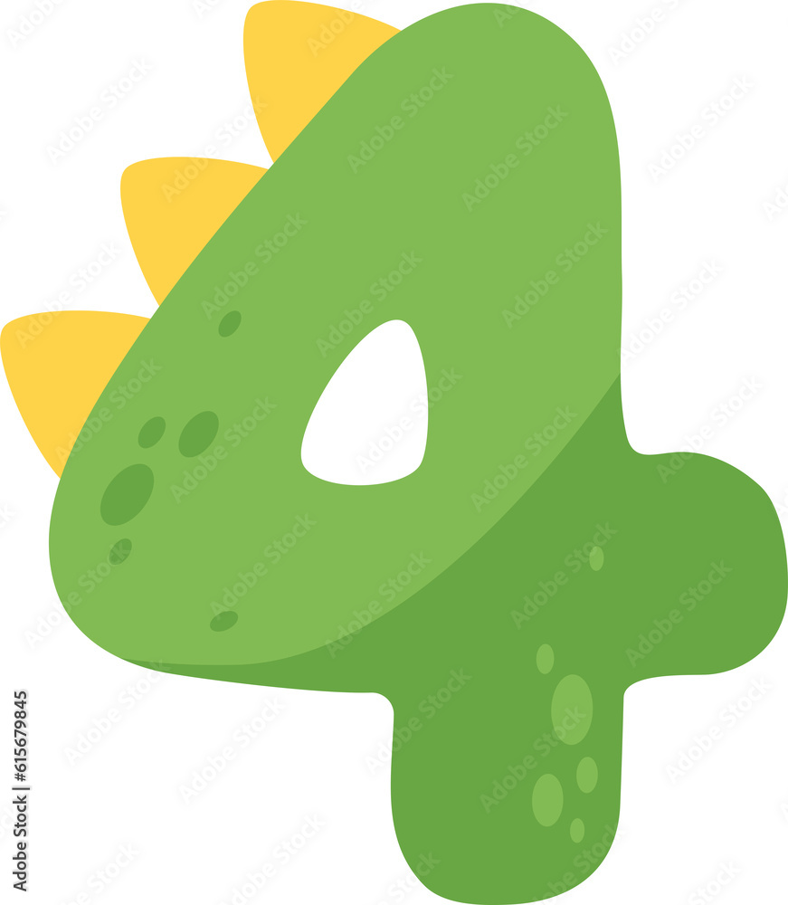 Colorful green and yellow dinosaur cartoon number four for kids. Stock ...