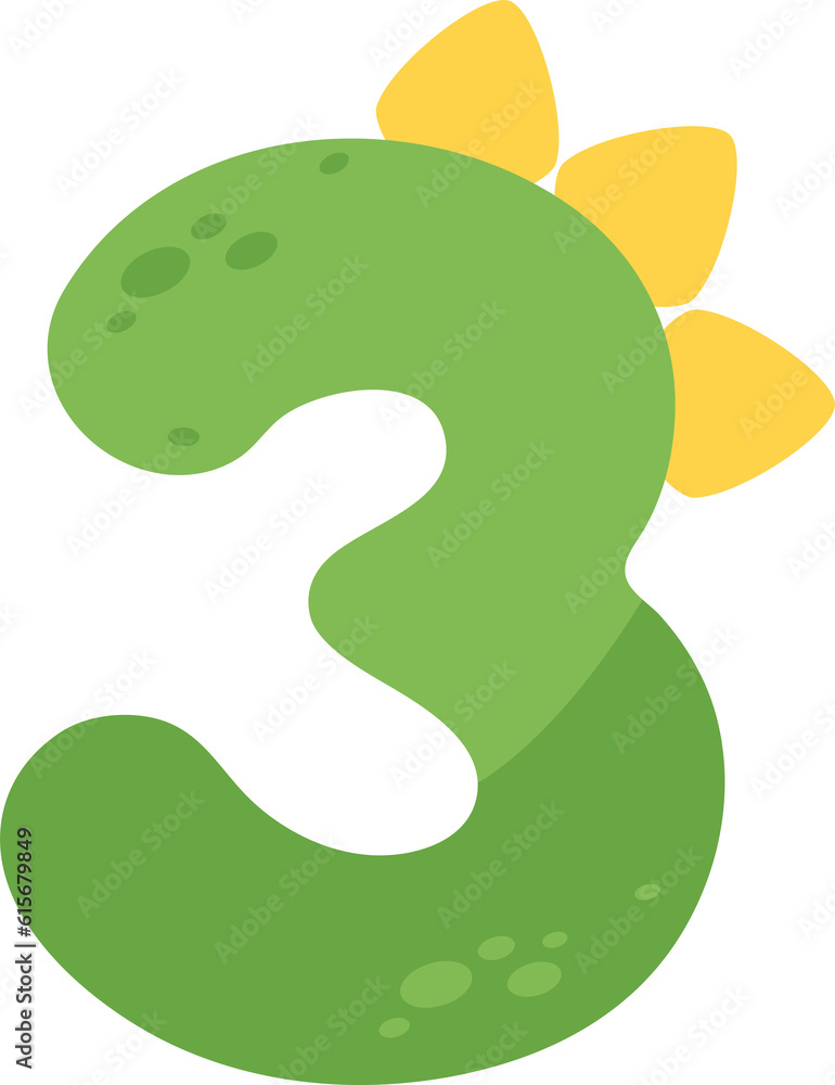 Colorful green and yellow dinosaur cartoon number three for kids. Stock ...
