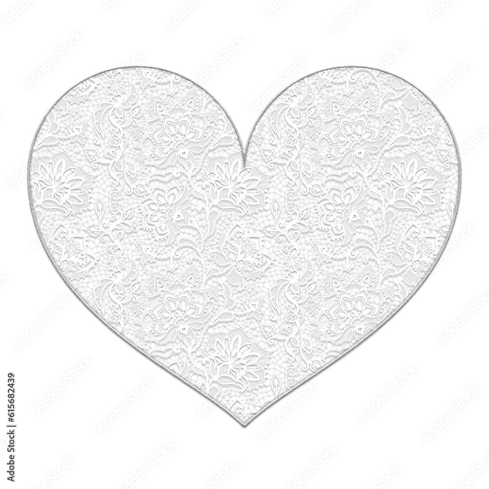 Classic floral lace heart shape, off white color, isolated with ...