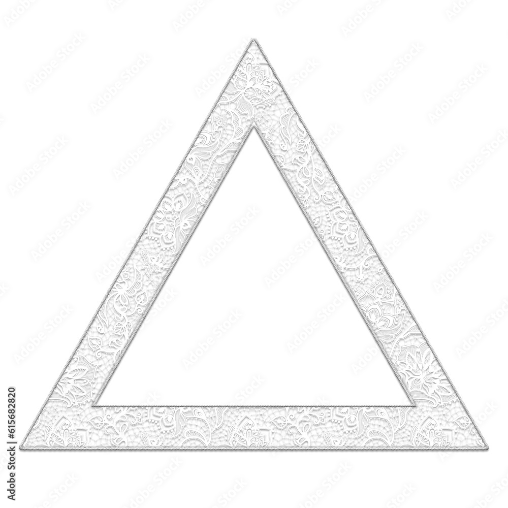 Classic floral lace triangle frame, off white color, isolated with ...