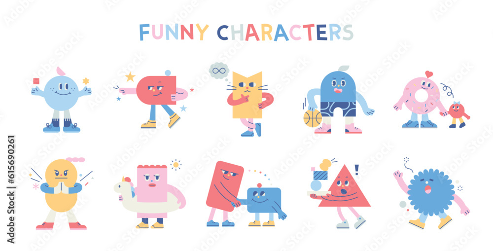 Various expressions and actions of funny figure characters. Stock ...