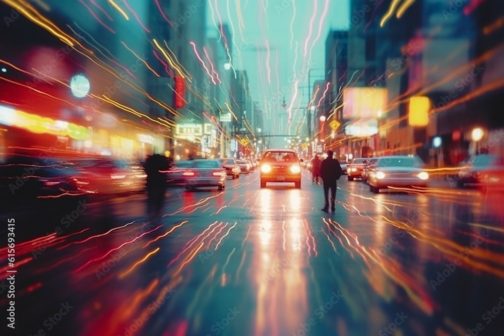 Blurred Street Film Photo. Vintage Aesthetic, Urban Night Scene ...
