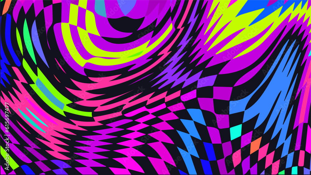Distorted twisted checkered background. Trippy strip psychedelic ...