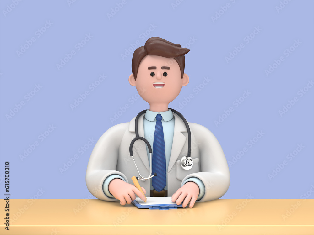 3D illustration of Male Doctor Lincoln Wearing White Coat With ...