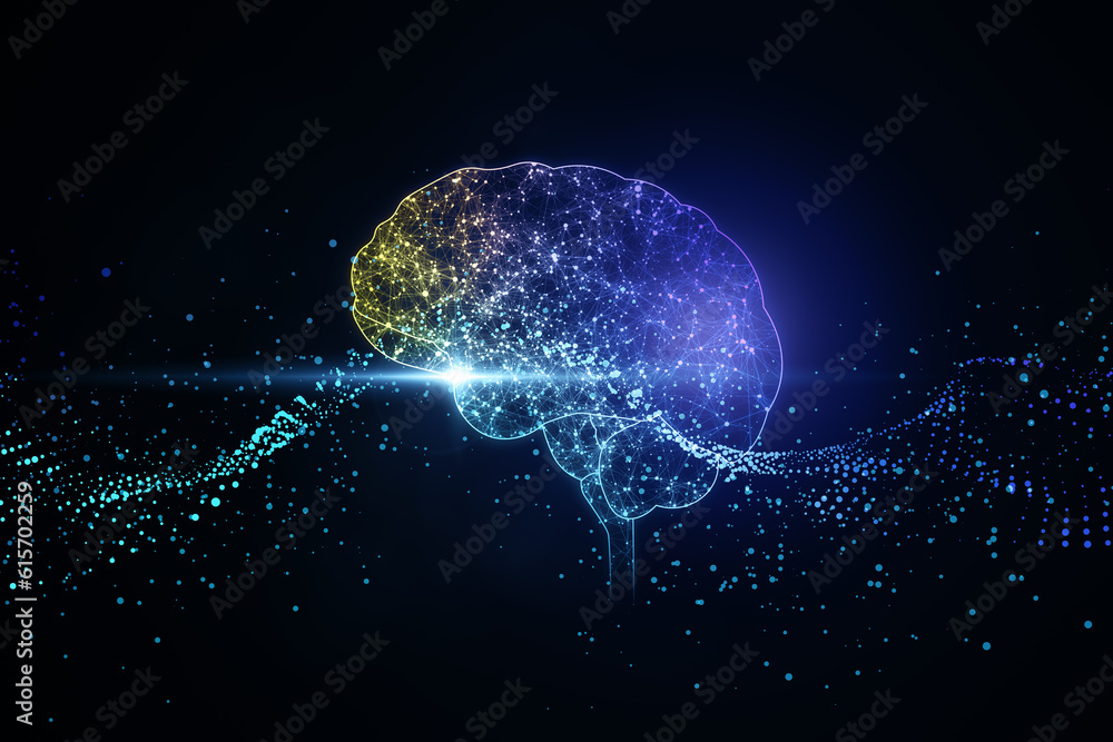 Digital Brain Illustration On Dark Blue Background Artificial