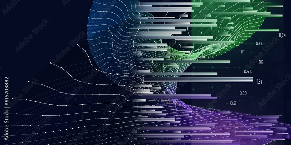 Abstract background radial twisting grid with blurred lines data. Technology concept data grid ...