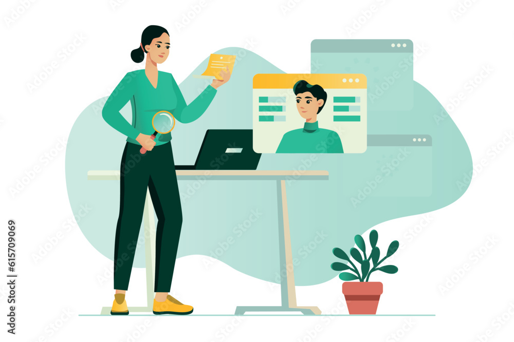 HR concept with people scene in the flat cartoon style. The recruiter ...