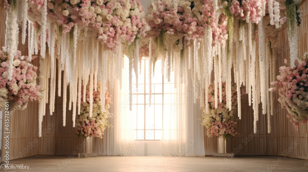 Backdrops wedding flower arrangements, Flower backdrop design Indoor ...