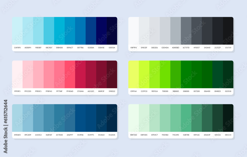Pantone colour palette catalog samples in rgb hex. Color swatch. Stock ...