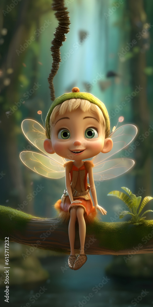 Whimsical Nature Encounter: A Charming 3D Character of a Winged ...