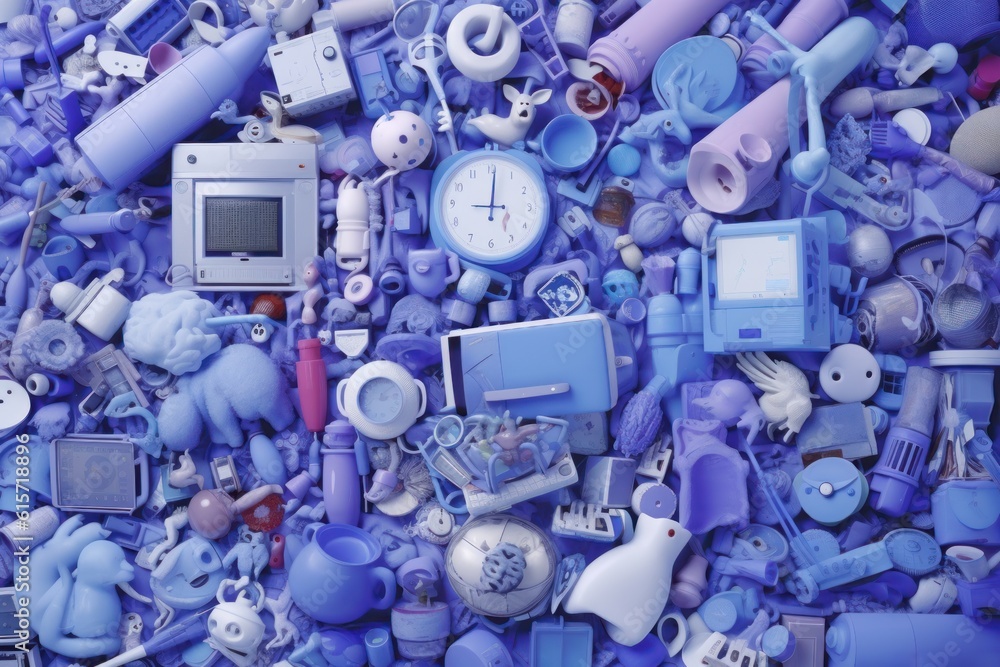 abstract stylized digital background with huge heap of useless things ...