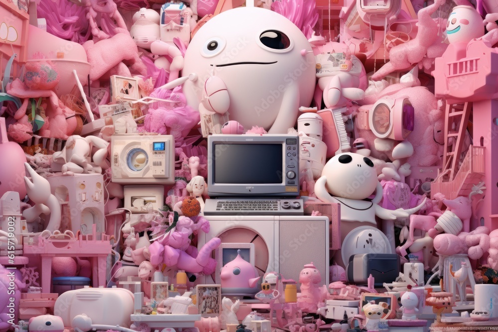 abstract stylized digital background with huge heap of useless things ...