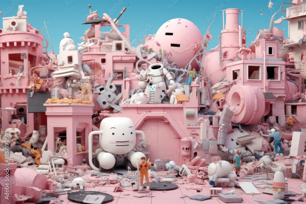 abstract stylized digital background with huge heap of useless things ...