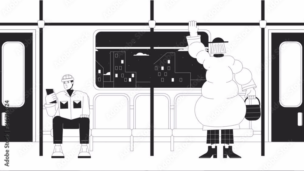 Commuter rail bw lo fi animation. Public transport. Rail travel. Train ...