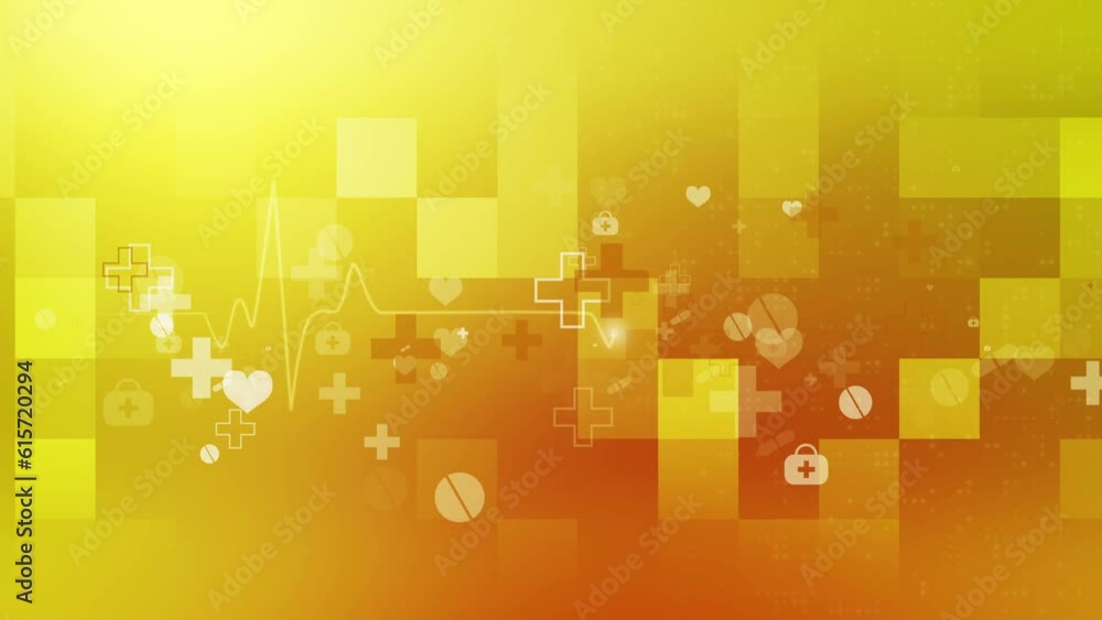 Abstract medical yellow background with health care symbols icons ...