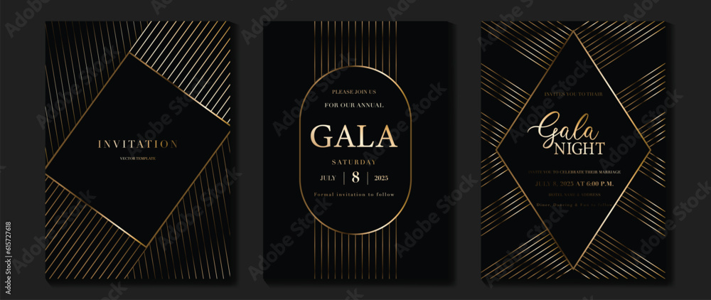 Luxury gala invitation card background vector. Golden elegant geometric ...