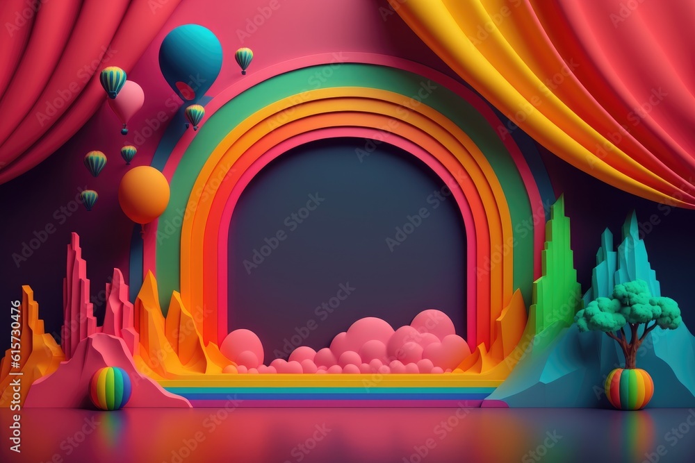 Colourful podium with lighting. Stand wall scene colourful podium ...