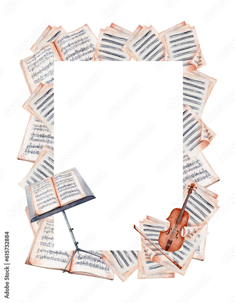 Frame with music notes and violin isolated on transparent background ...