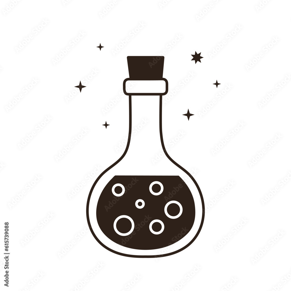 Vetor de Outline vector illustration of cute potion bottle with bubbles ...