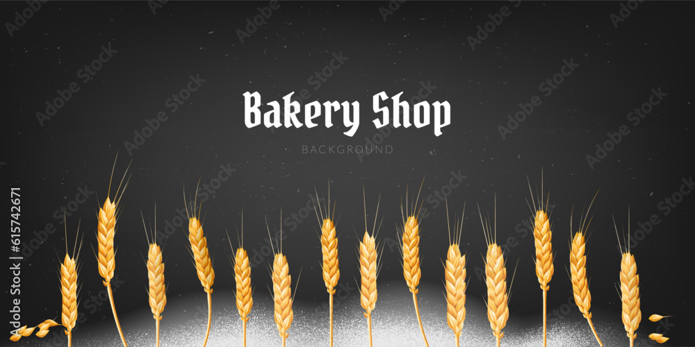 Realistic 3D vector illustration of golden wheat spikes and rye ...